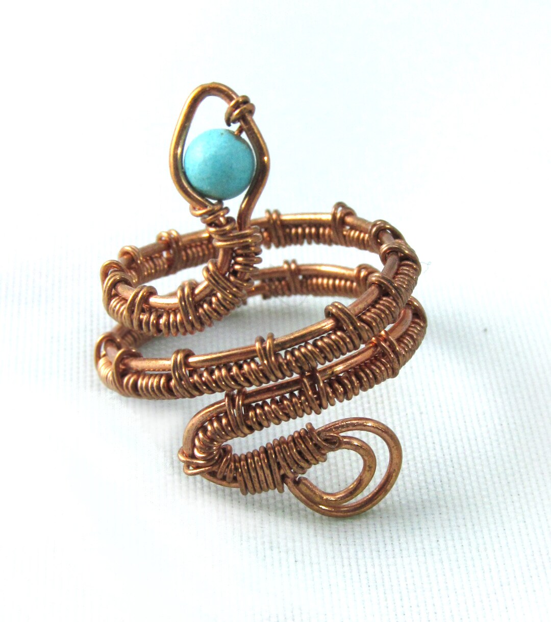 Wire Wrapped Snake Ring Copper Turquoise Magnesite Serpent Fantasy ...