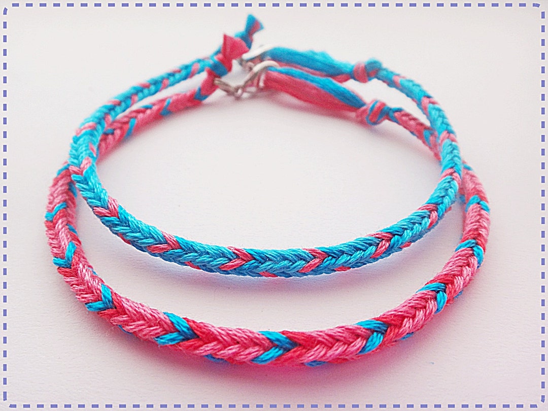 Handmade Bright Color Pink & Blue Friendship Bracelet Couple Bracelets ...