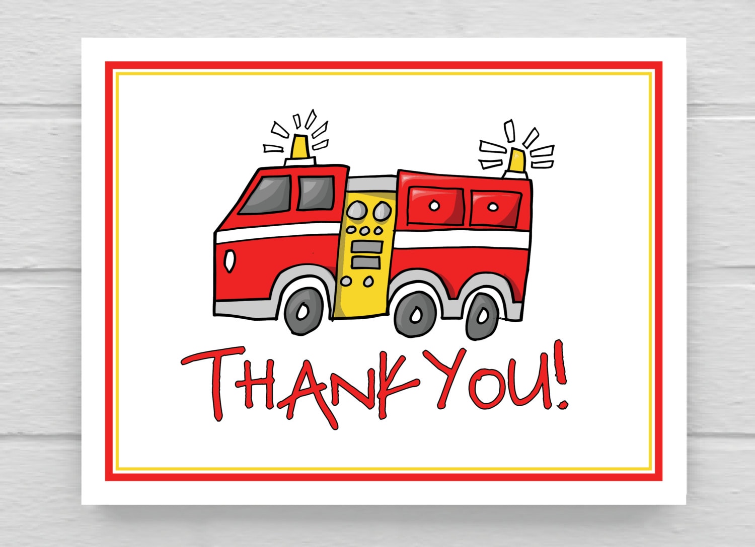 THANK YOU // Printable Firetruck Fire Engine Folded A2 Thank | Etsy