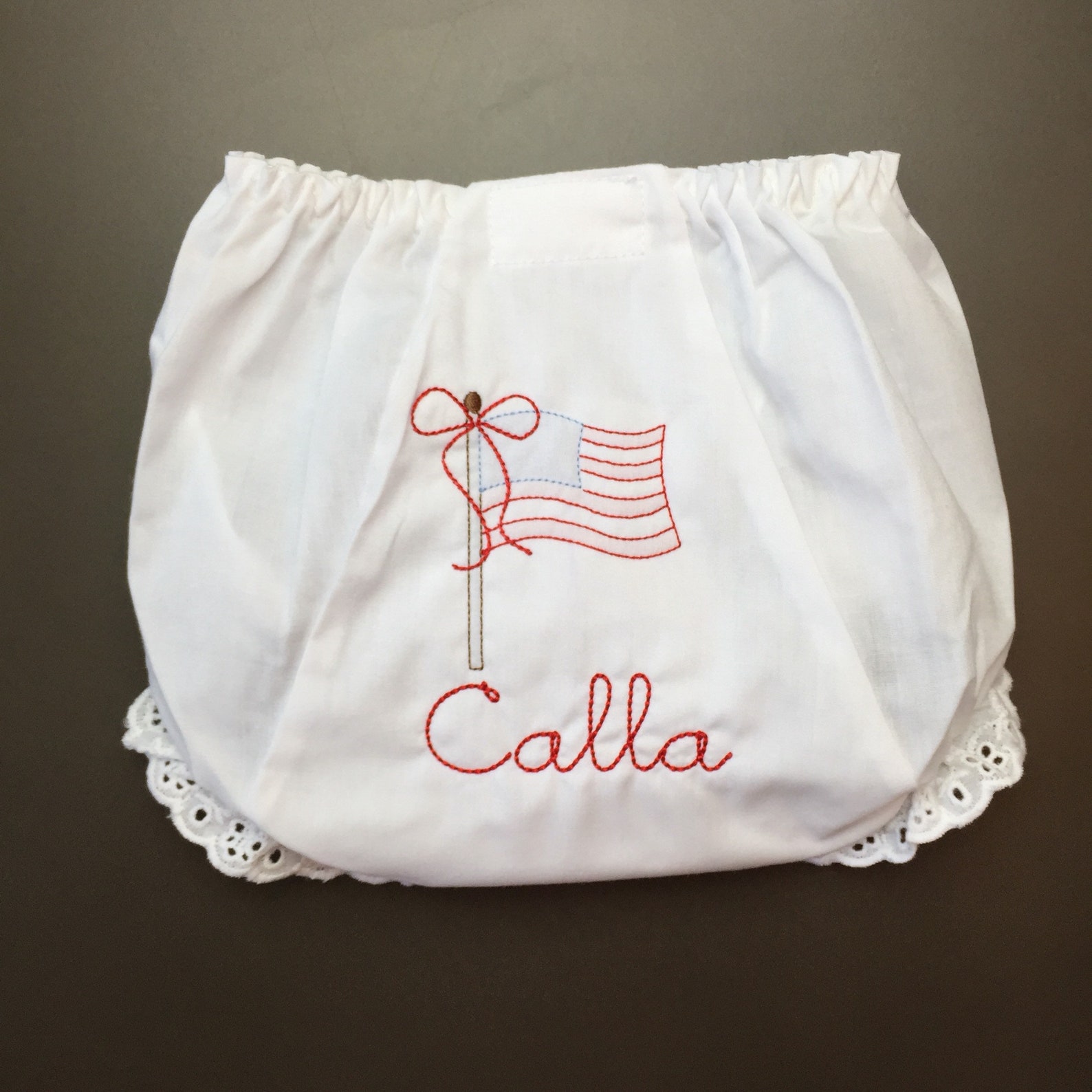 Shadow Work Flag With Floss Stitch Name on Bloomers - Etsy