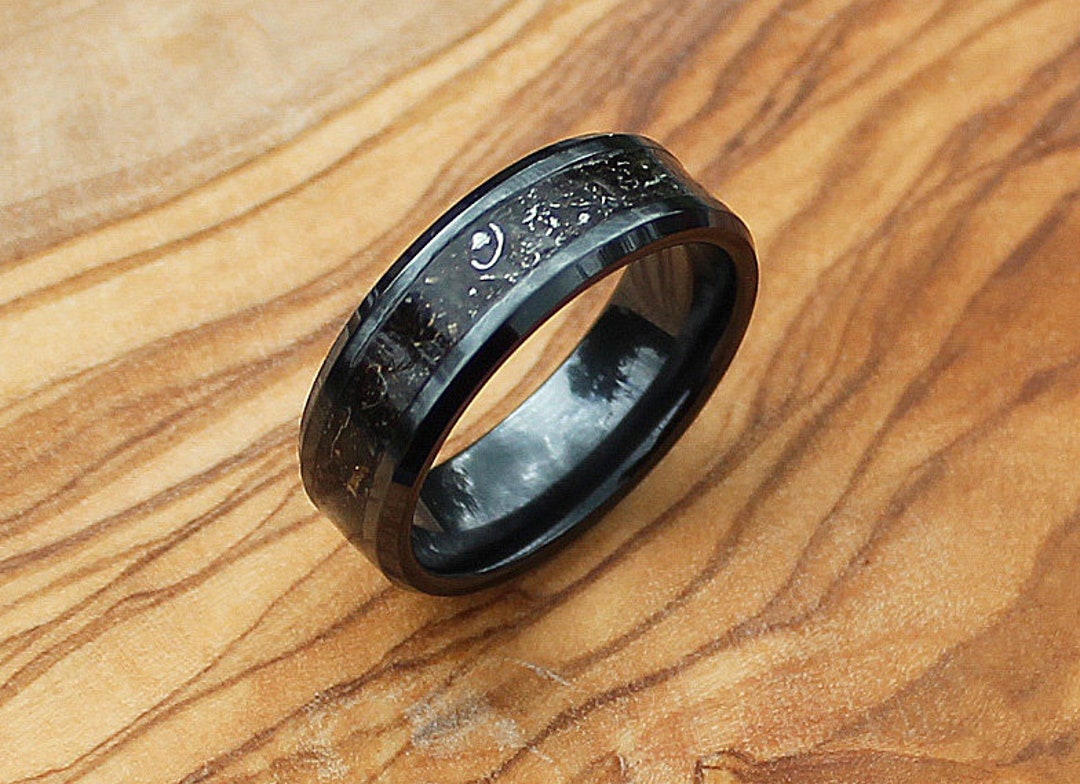 Black Ceramic Meteorite Ring | Wedding Band - Etsy