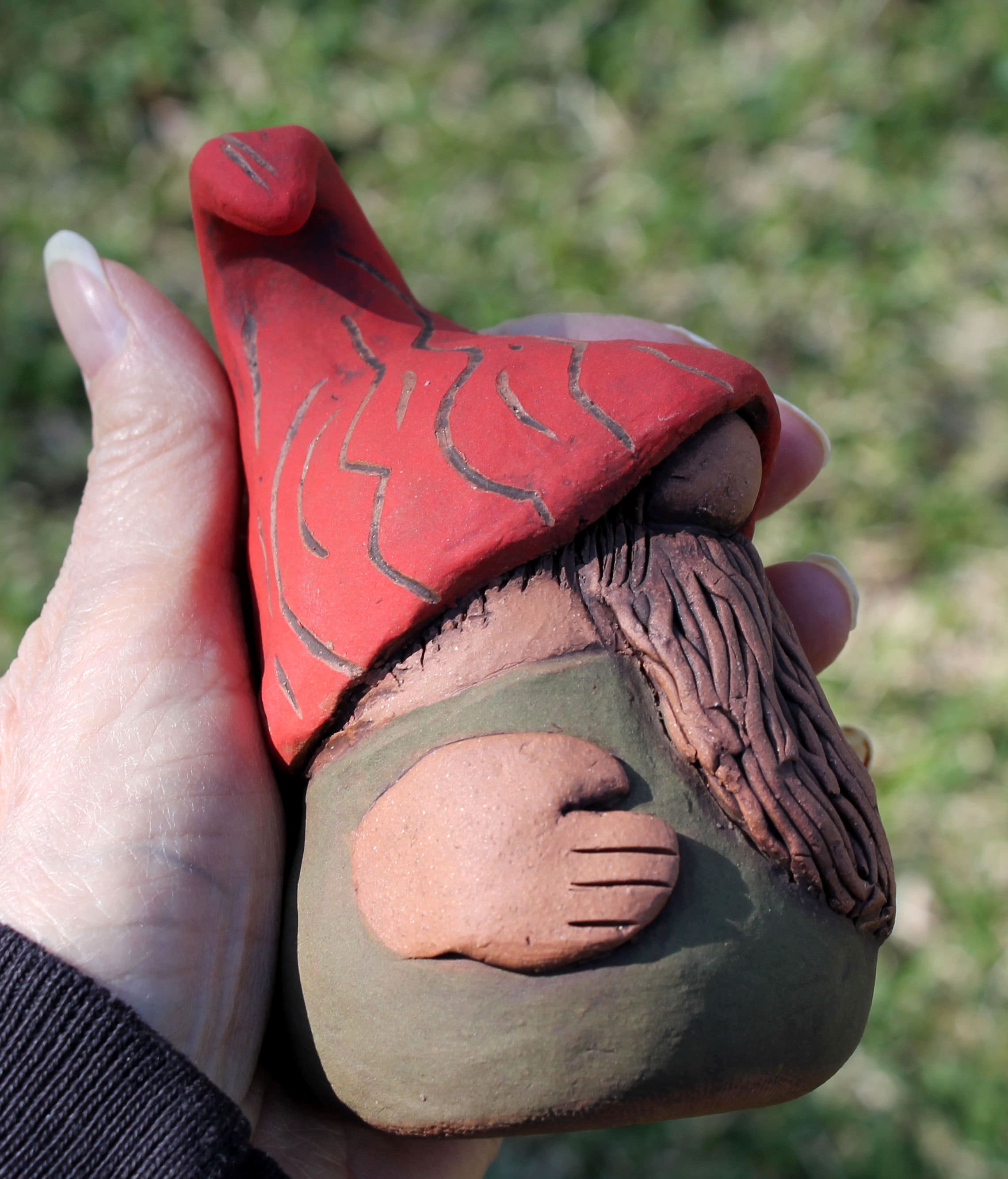 NEW Handmade Clay GNOME Figurine Sculpture Folk Art Naive Ceramic ...