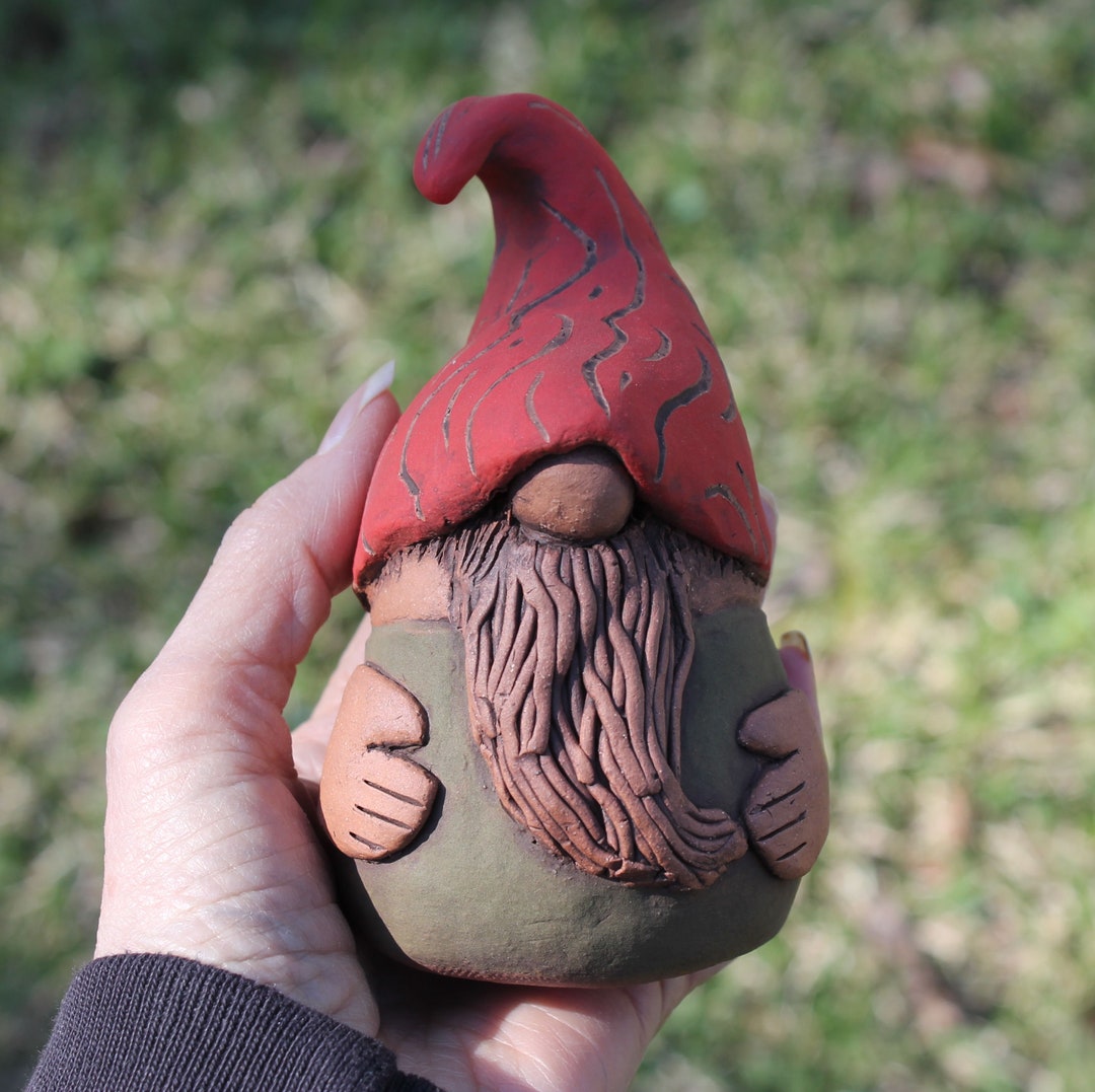 NEW Handmade Clay GNOME Figurine Sculpture Folk Art Naive Ceramic ...