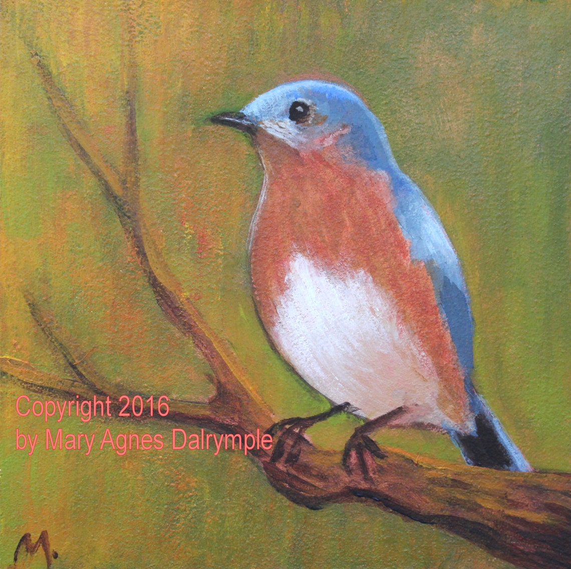 Small painting of Bluebird folk art naive acrylic on board 6x6 | Etsy