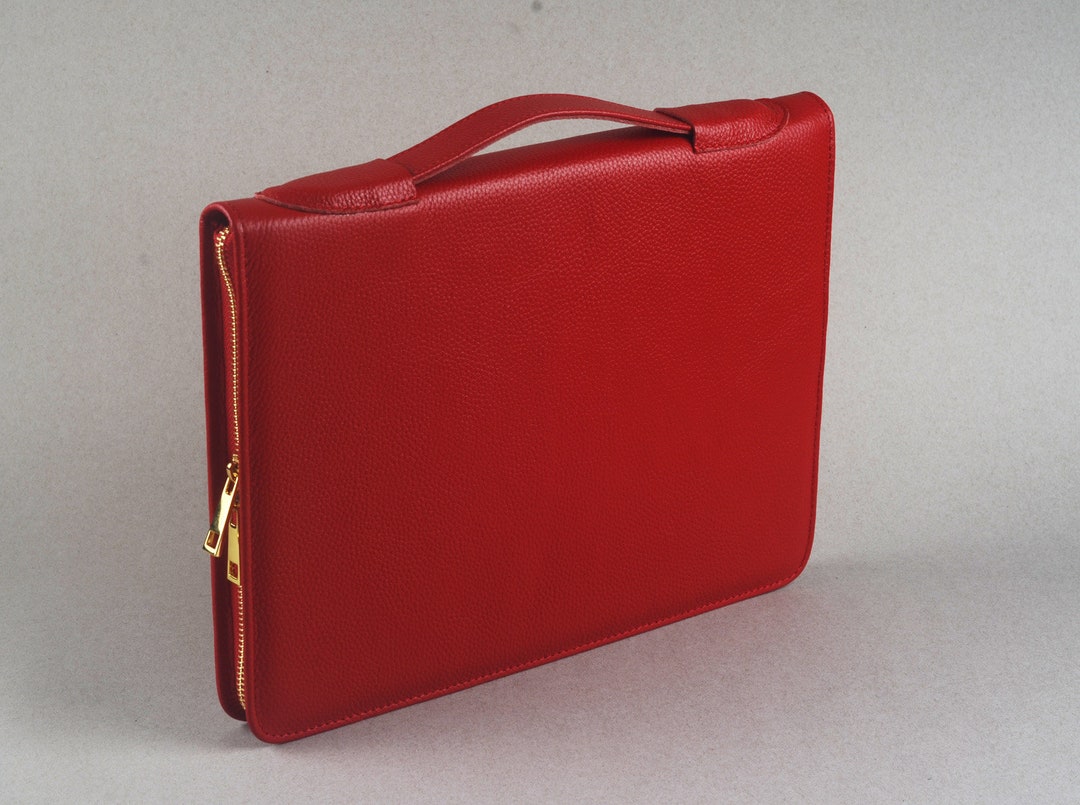 Full Grain Leather iPad Portfolio With Handle: A4 Notepad Zipper Case ...