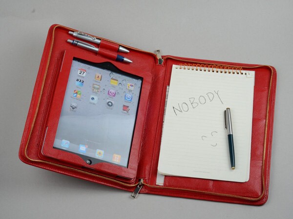 Red Leather Ipad Stand Zipper Portfolio With Notepad Sleeve | Etsy