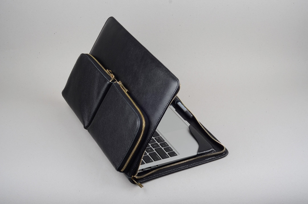 Leather MacBook Air Sleeve: Zippered Portfolio Cover With Pockets - Etsy