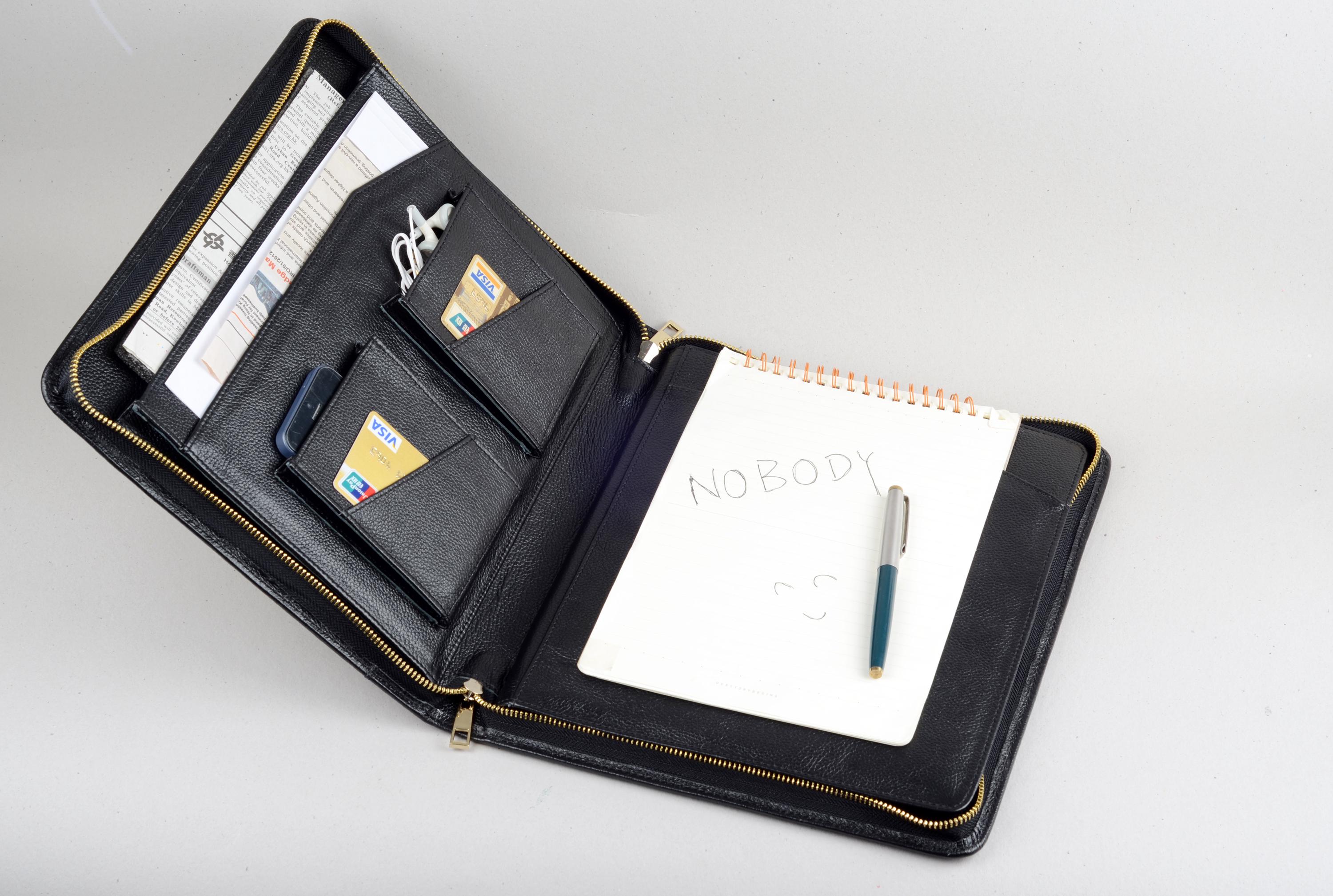 Black Leather iPad Zipper Portfolio Case With Notepad,ipad Business ...