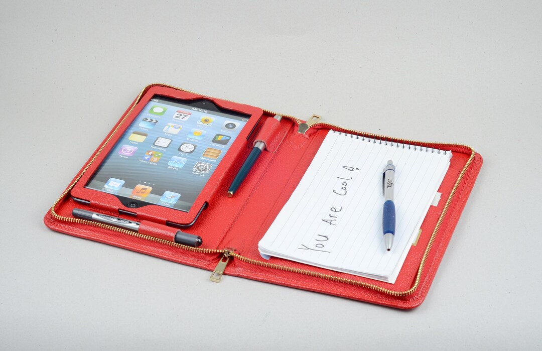 Red iPad Mini Portfolio With Notepad Holder iPad Purse Case for Pad ...