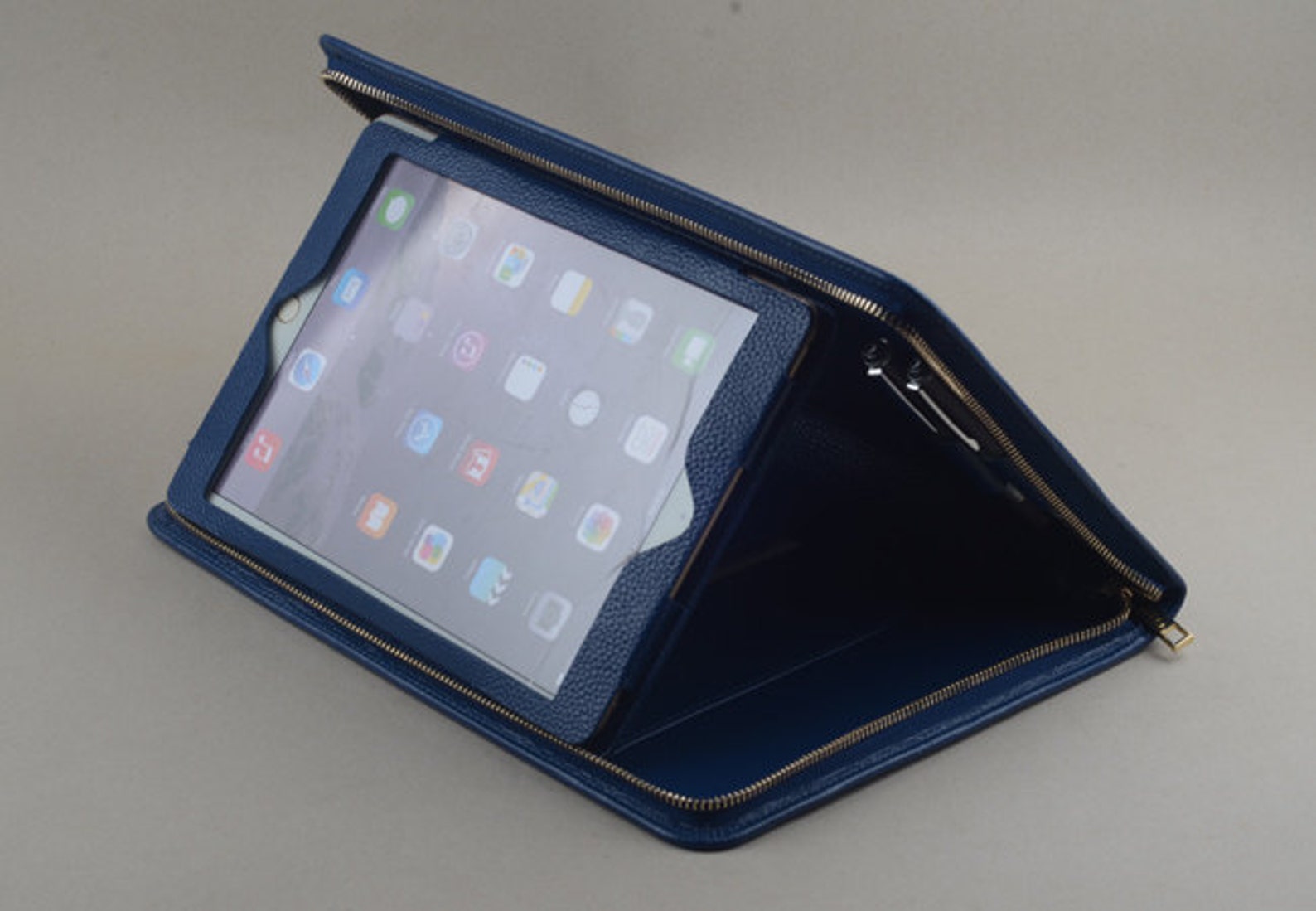 Blue iPad Stand iPad Leather Zipper Portfolio Case with | Etsy
