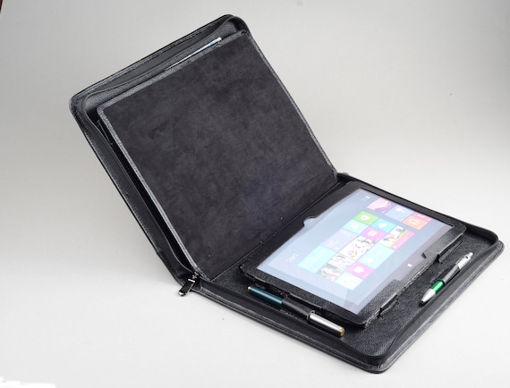 Black Leather Zipper Portfolio Case for Microsoft Surface - Etsy