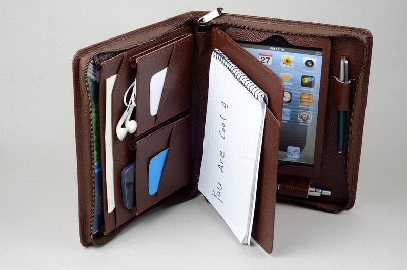 Leather iPad Mini Portfolio Case: A5 Notepad, iPhone Pockets - Etsy