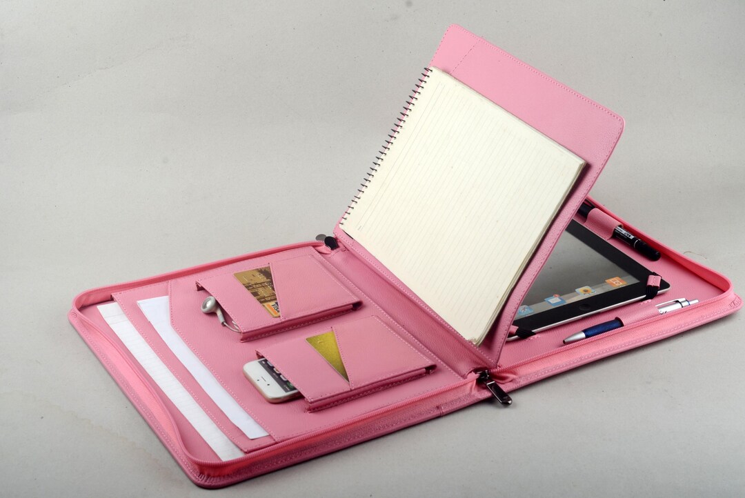 Pink Leather iPad Portfolio Case: Business Folio With Notepad - Etsy