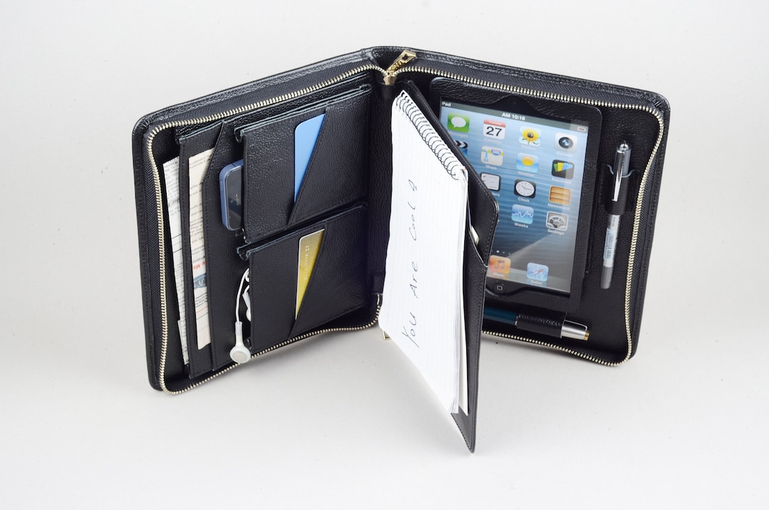 Leather iPad Mini Portfolio Case With A5 Notepad, iPhone Pockets - Etsy