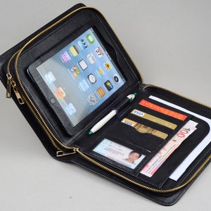 Black iPad Mini Double Zipper Clutch With Handle Wallet Case for Mini ...