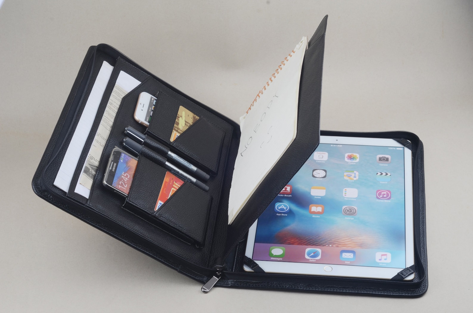 Leather iPad Pro 12.9 Portfolio Case: A4 Notepad, Zippered Business ...