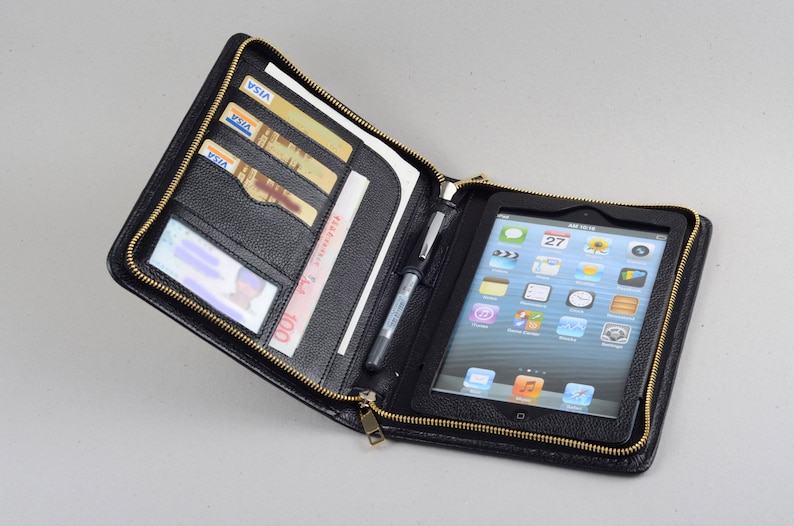 Leather iPad Mini Portfolio Case,wallet Folio Cover With Card Slots ...