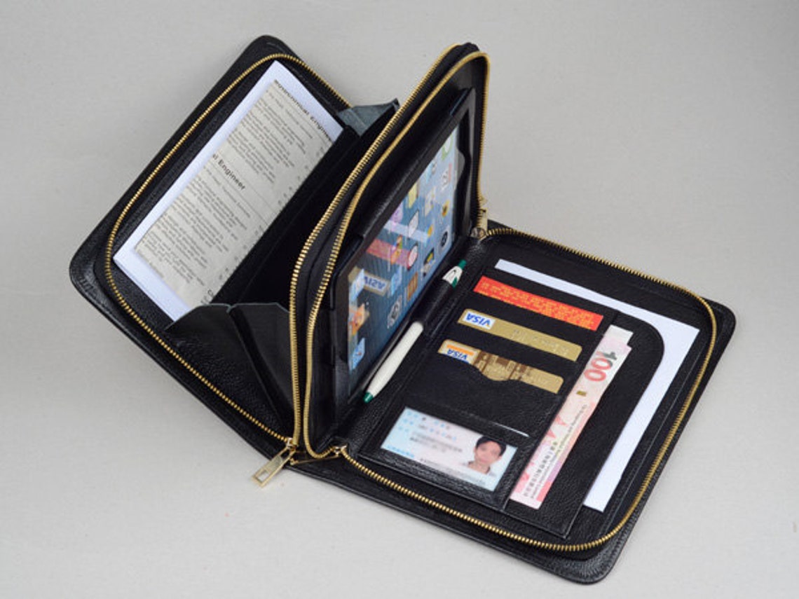 Ipad Case With Handle Black Leather Carrying Portfolio Purse | Etsy