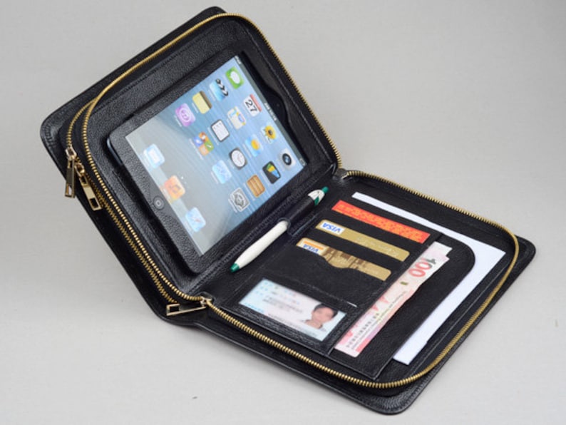 Ipad Case With Handle Black Leather Carrying Portfolio Purse | Etsy