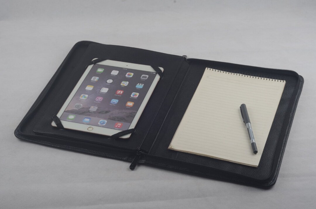 Leather Zipper Portfolio Case With Ipad,a4 Notepad Holder for Personal ...