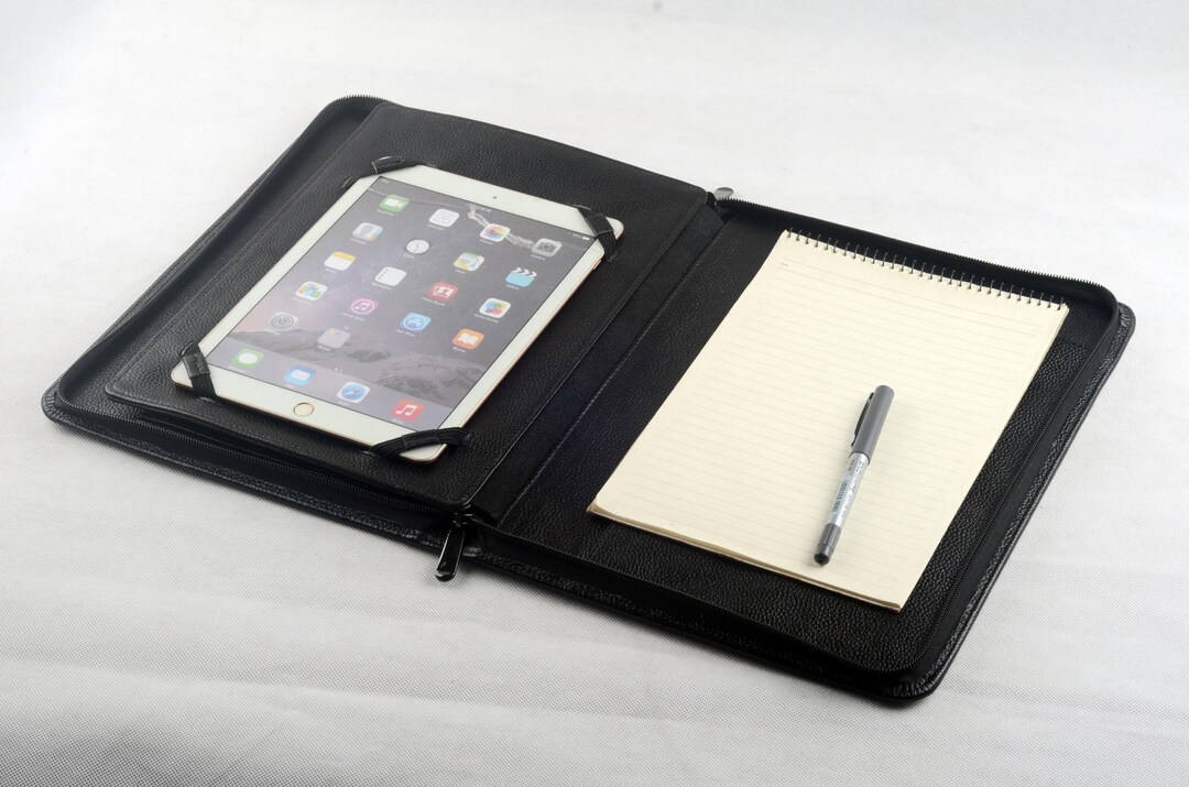 Leather Zipper Portfolio Case With Ipad,a4 Notepad Holder for Personal ...