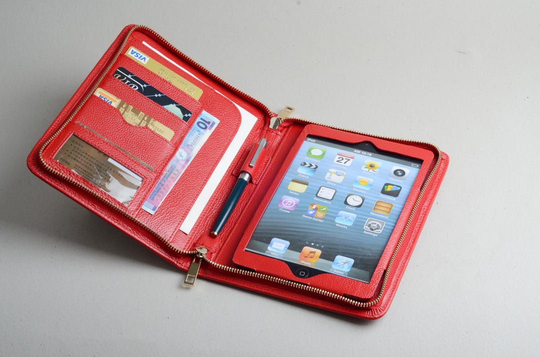 Red Leather iPad Mini Case: Full Grain Leather Clutch Wallet - Etsy