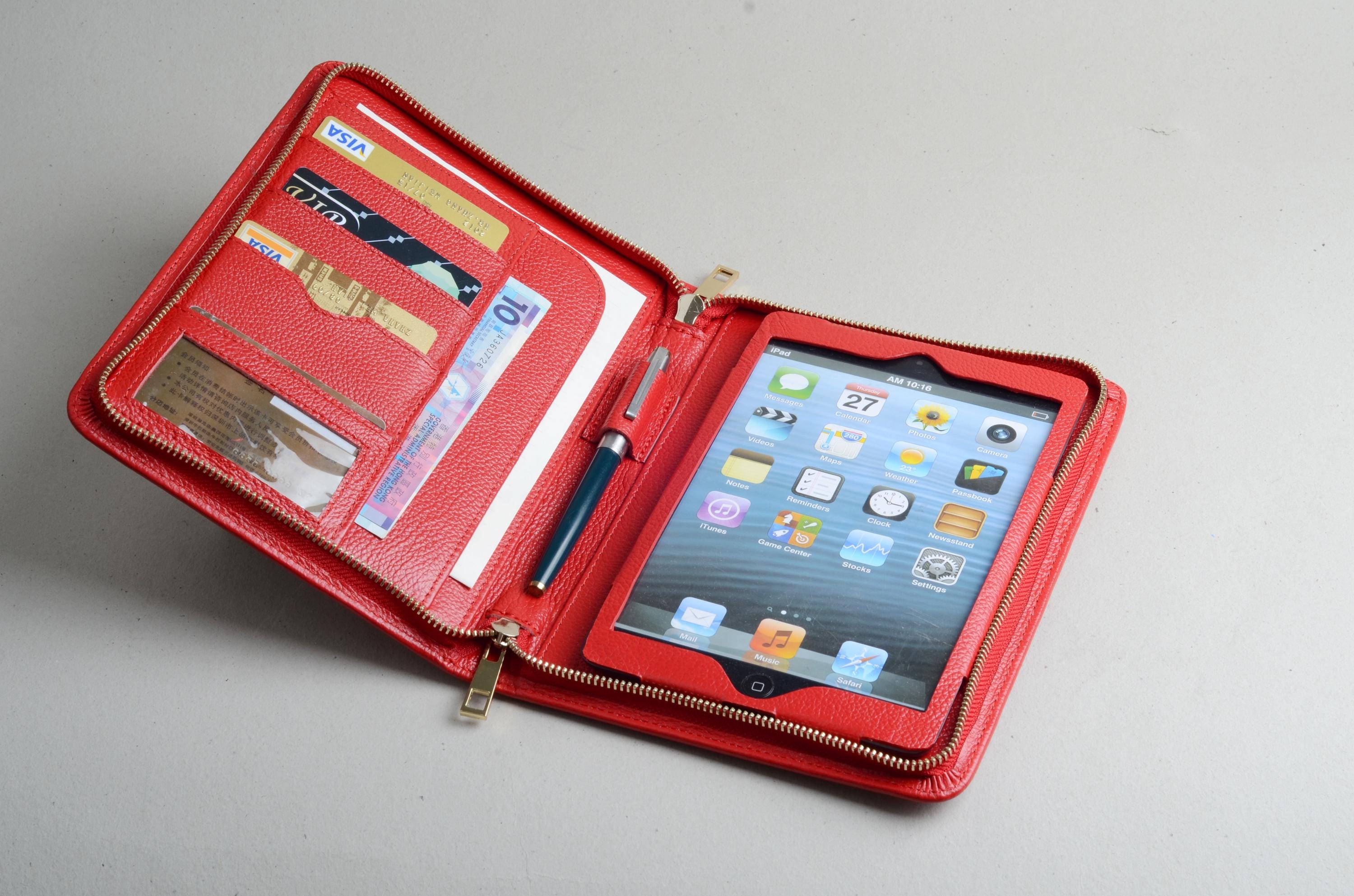 Red Leather iPad Mini Case: Full Grain Leather Clutch Wallet - Etsy