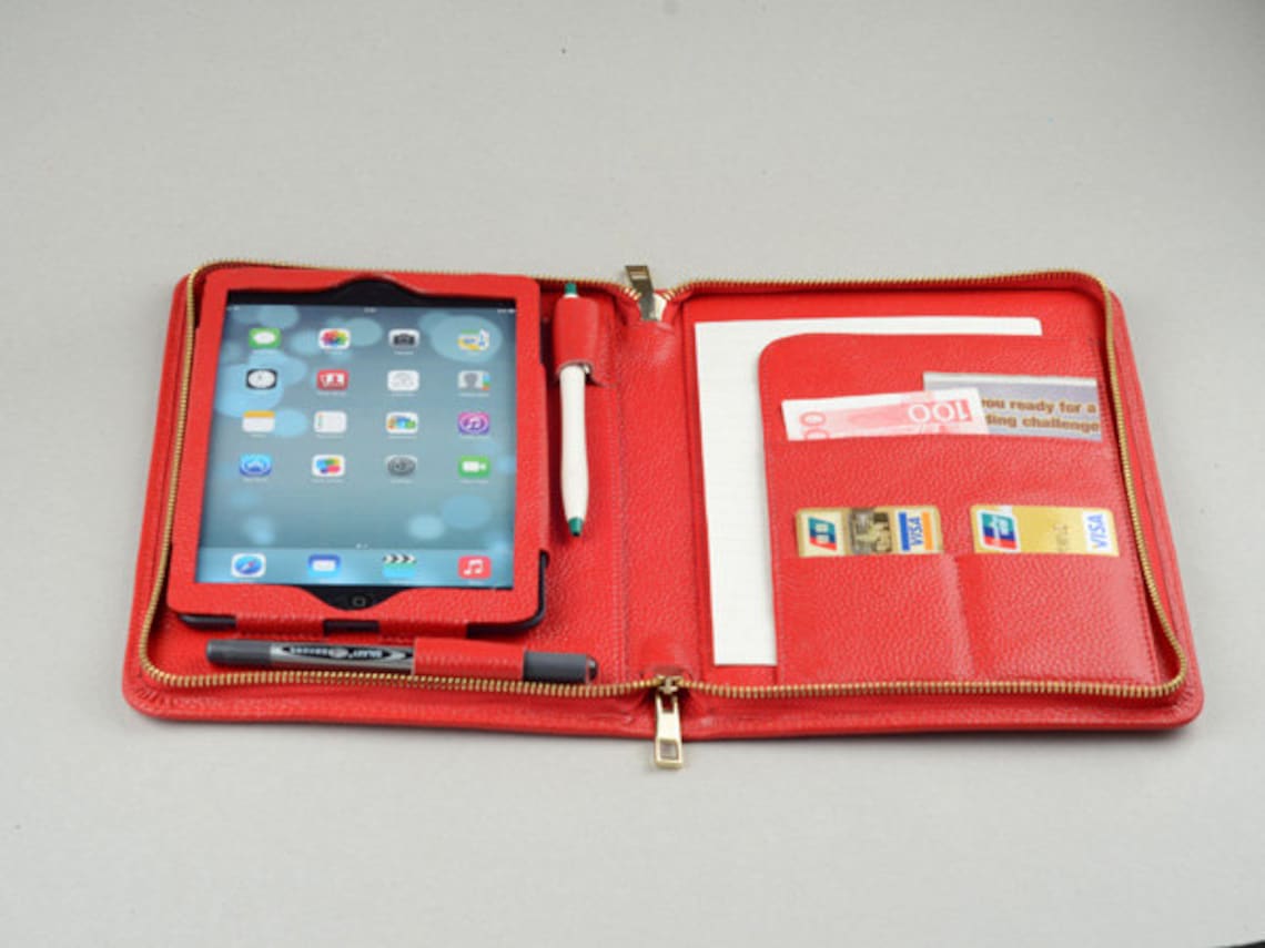 Red Ipad Mini Portfolio With Notepad Holder Ipad Purse Case - Etsy