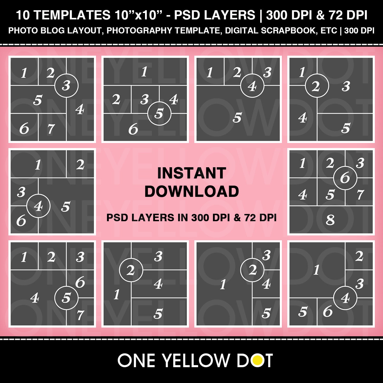 10x10 Square and Circle Photo Layout Templates PSD layers | Etsy