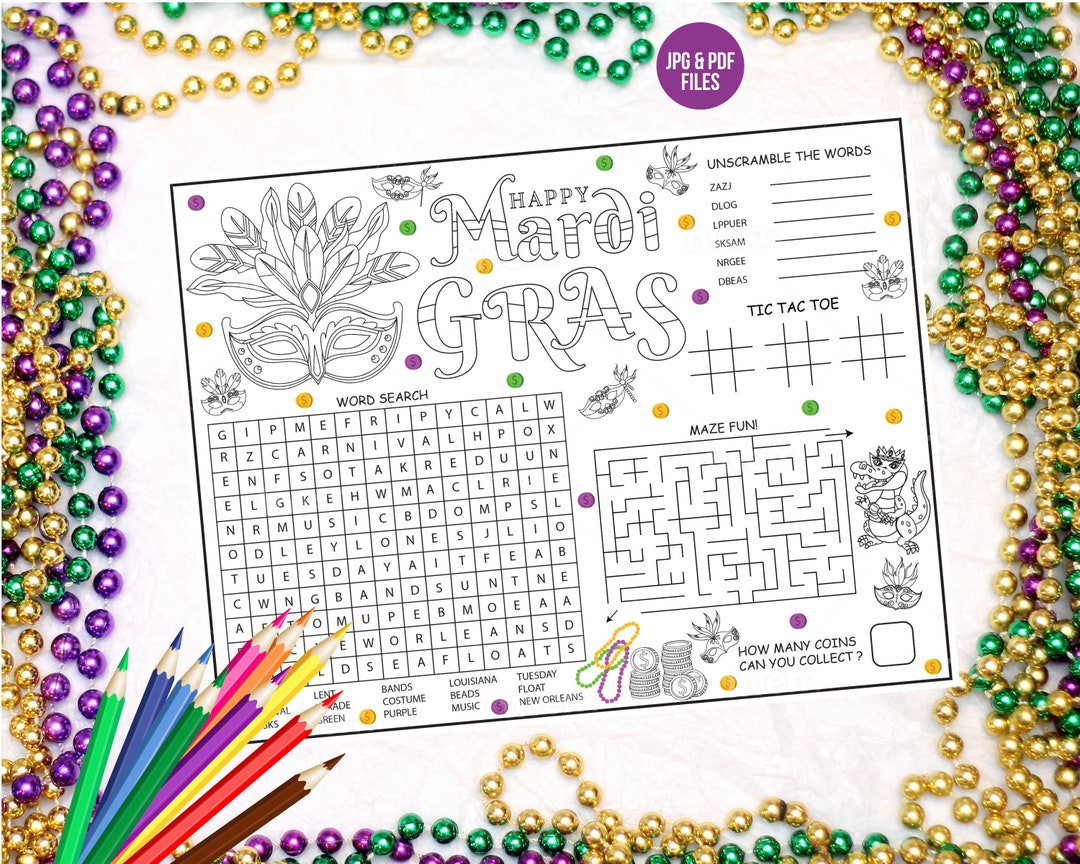 Mardi Gras / Printable Mardi Gras Placemat / Mardi Gras Placemat ...