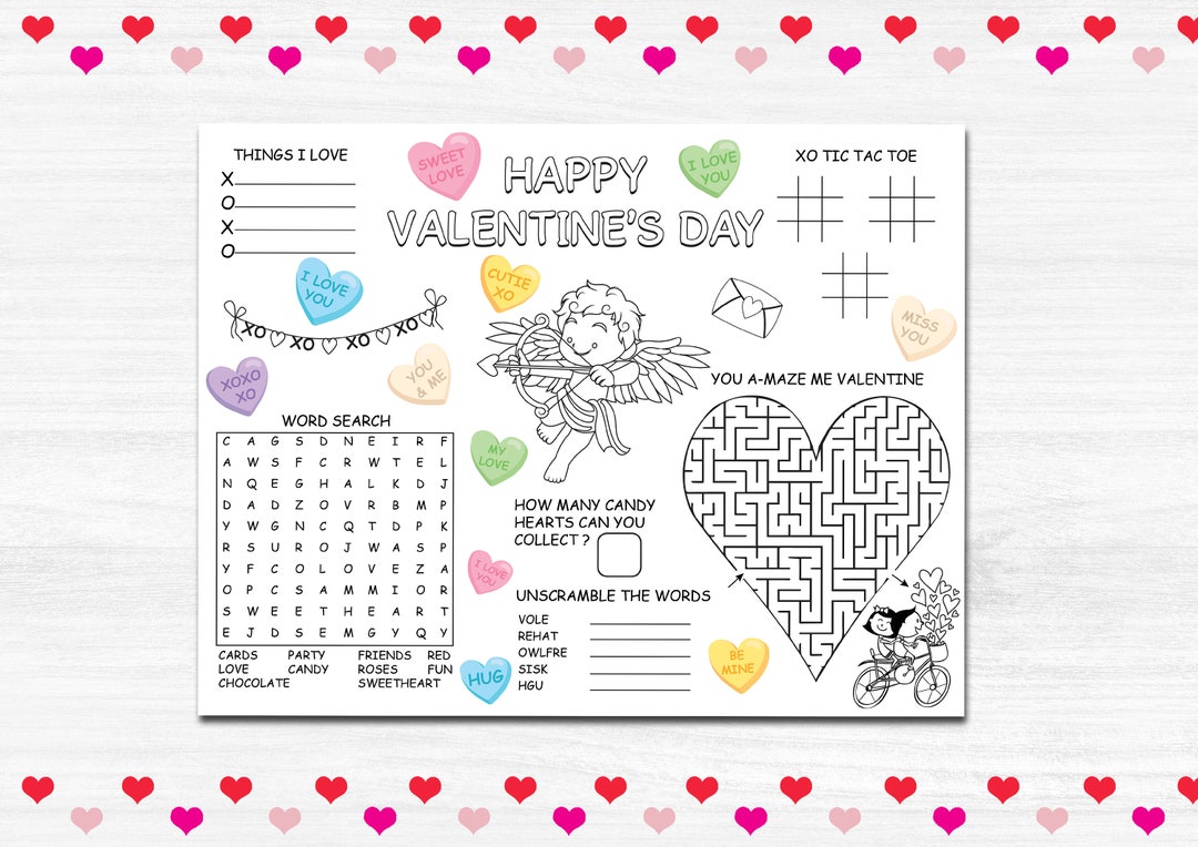 Printable Kids Valentines Placemat / Valentine's Day Placemat ...