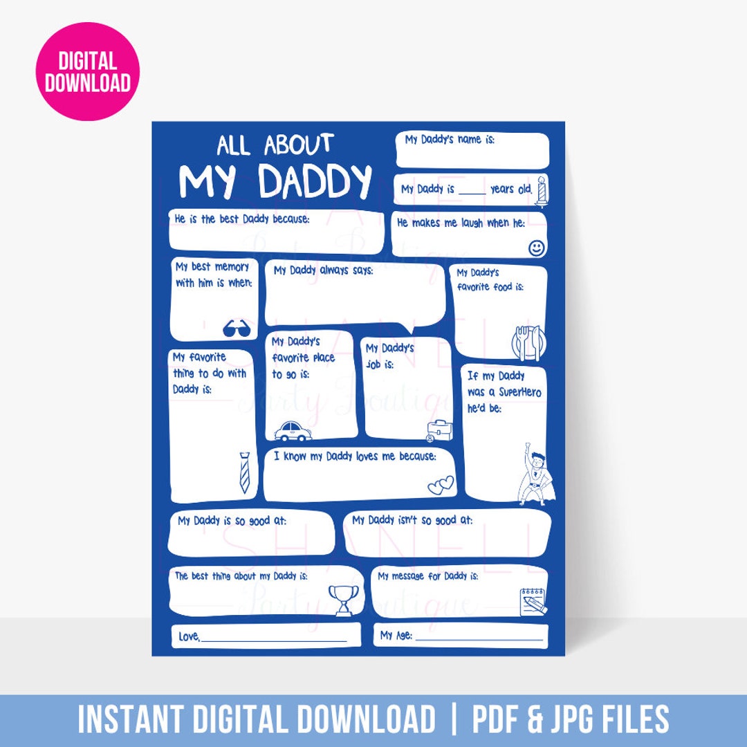 All About My Daddy / Questionnaire / Fathers Day / Dad Birthday Gift ...