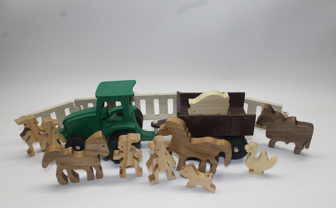 Interactive Wooden Toy Farm Set Perfect for Pretend Play With Tractor ...