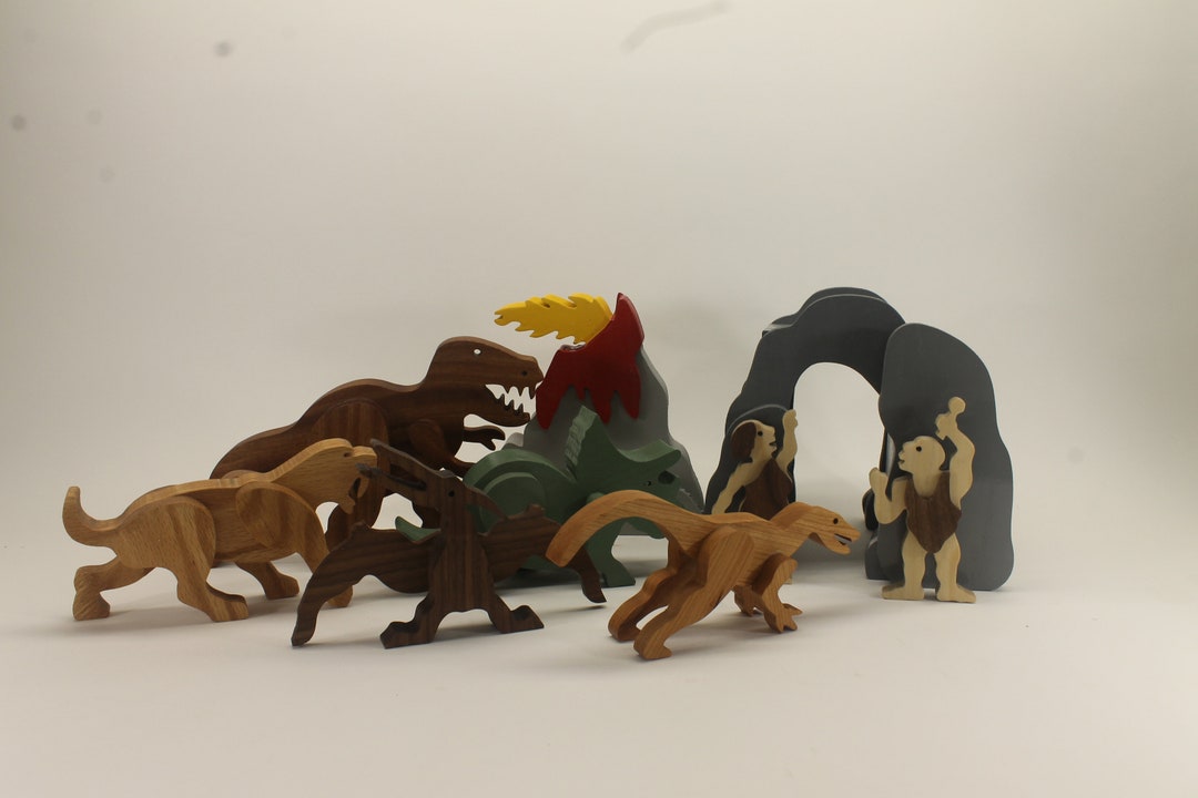 Dinosaurs Caveman and Cavewoman Cave and Volcano Wooden Toy - Etsy