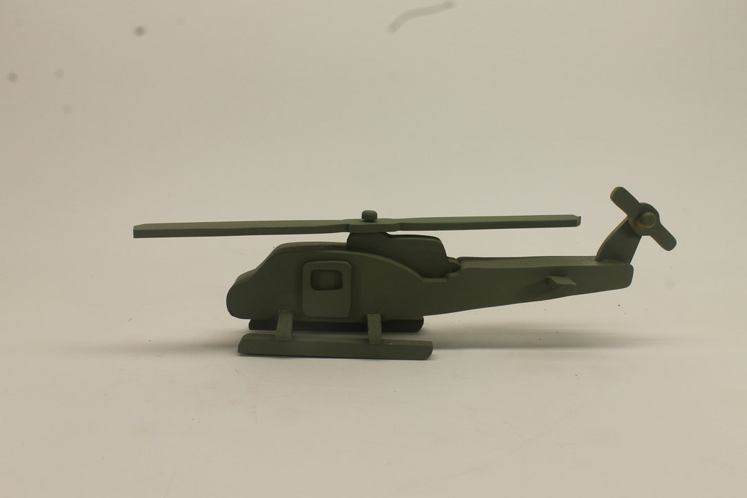 Wooden Toy UH-1 huey Helicopter With Spinning Main Rotor and Tail Rotor ...