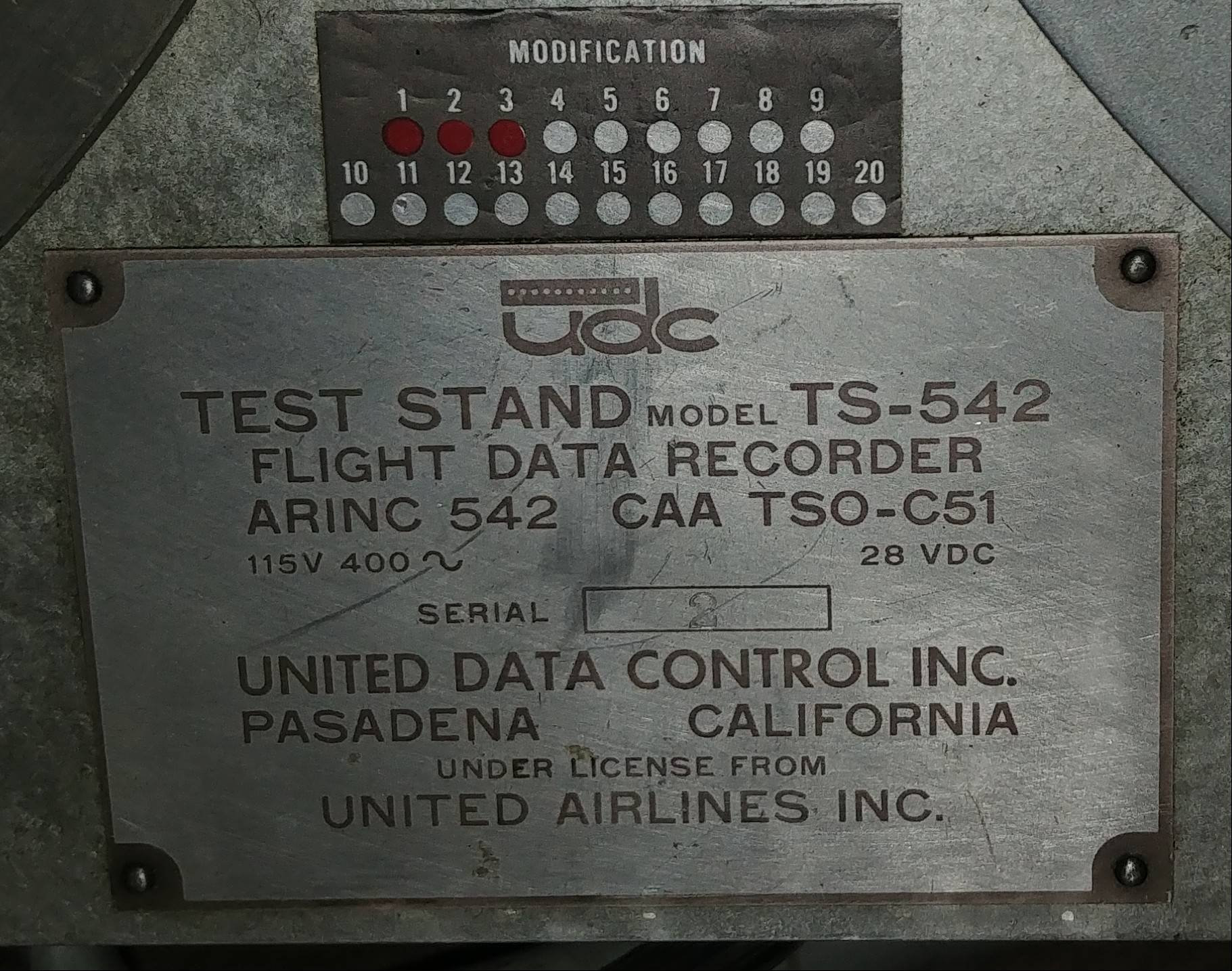 Rare United Airlines Flight Data Recorder Test Stand Model TS-542 ...