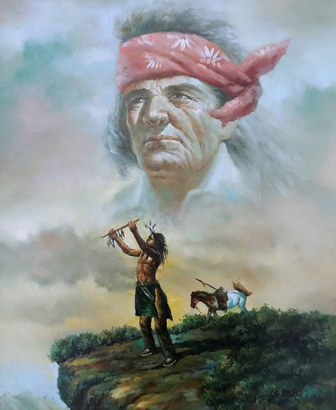 Original Gerald Bogard Native American Warrior Spirit Oil Painting ...