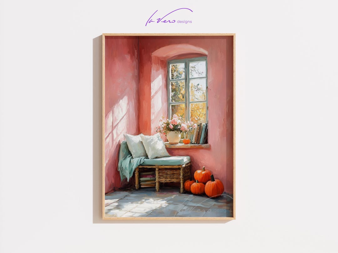 Cottagecore Autumn Bench Painting – Sunlit Farmhouse Decor (printable ...