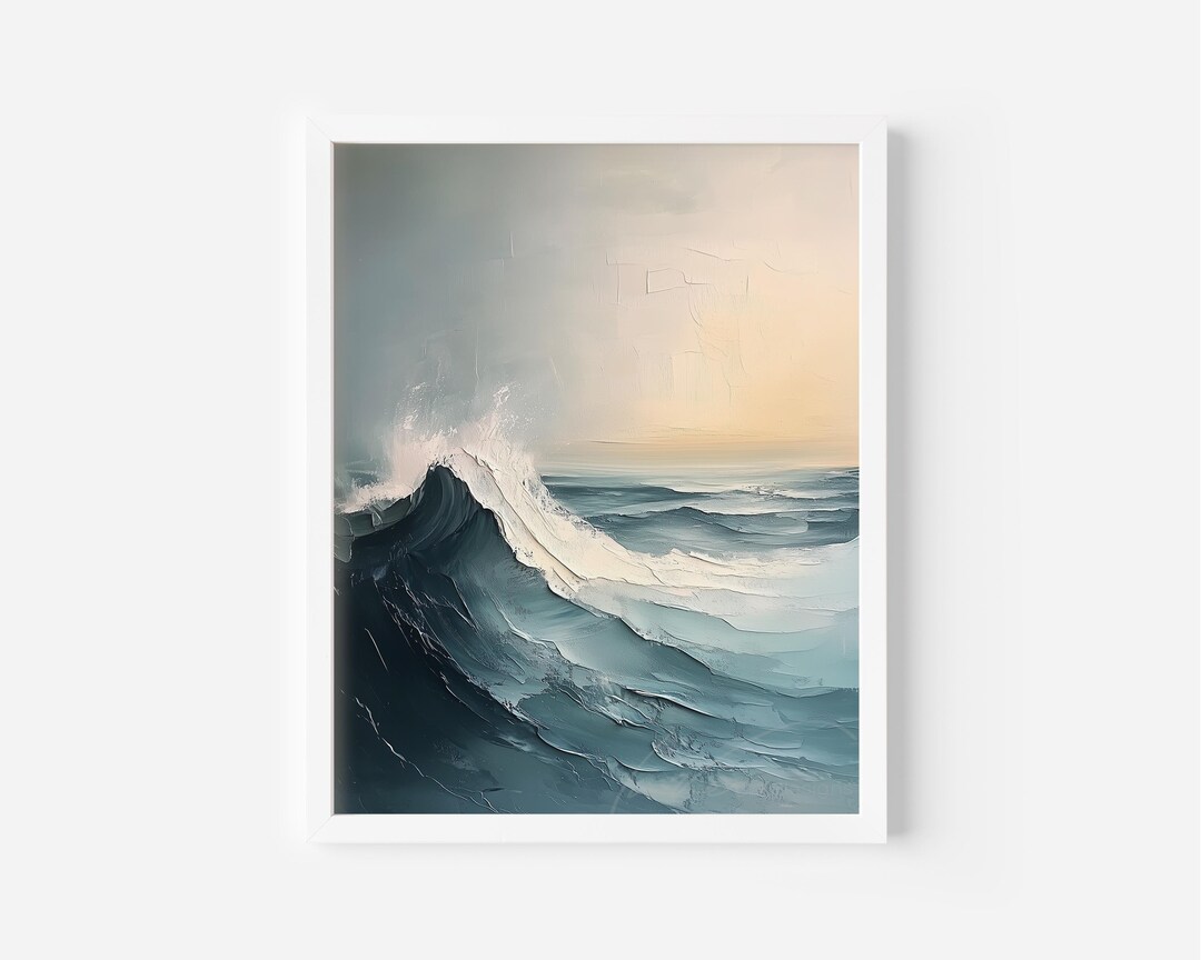 Coastal Wave Painting – Impasto Textured Ocean Art (digital Download ...