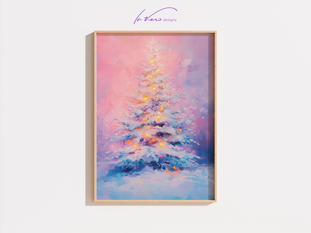 Impressionist Christmas Tree Painting – Golden Lights, Winter Art ...