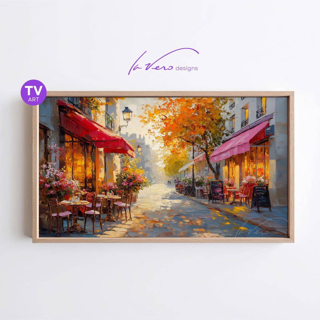 Paris Café Impressionist Frame TV Art, Autumn Street Scene (digital ...