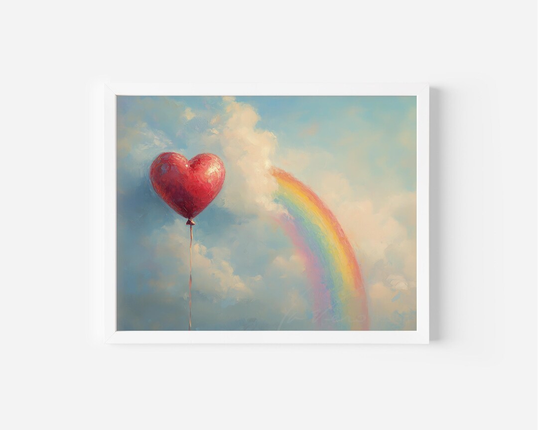 Heart Balloon Rainbow Sky Print, Whimsical Nursery Decor (digital ...