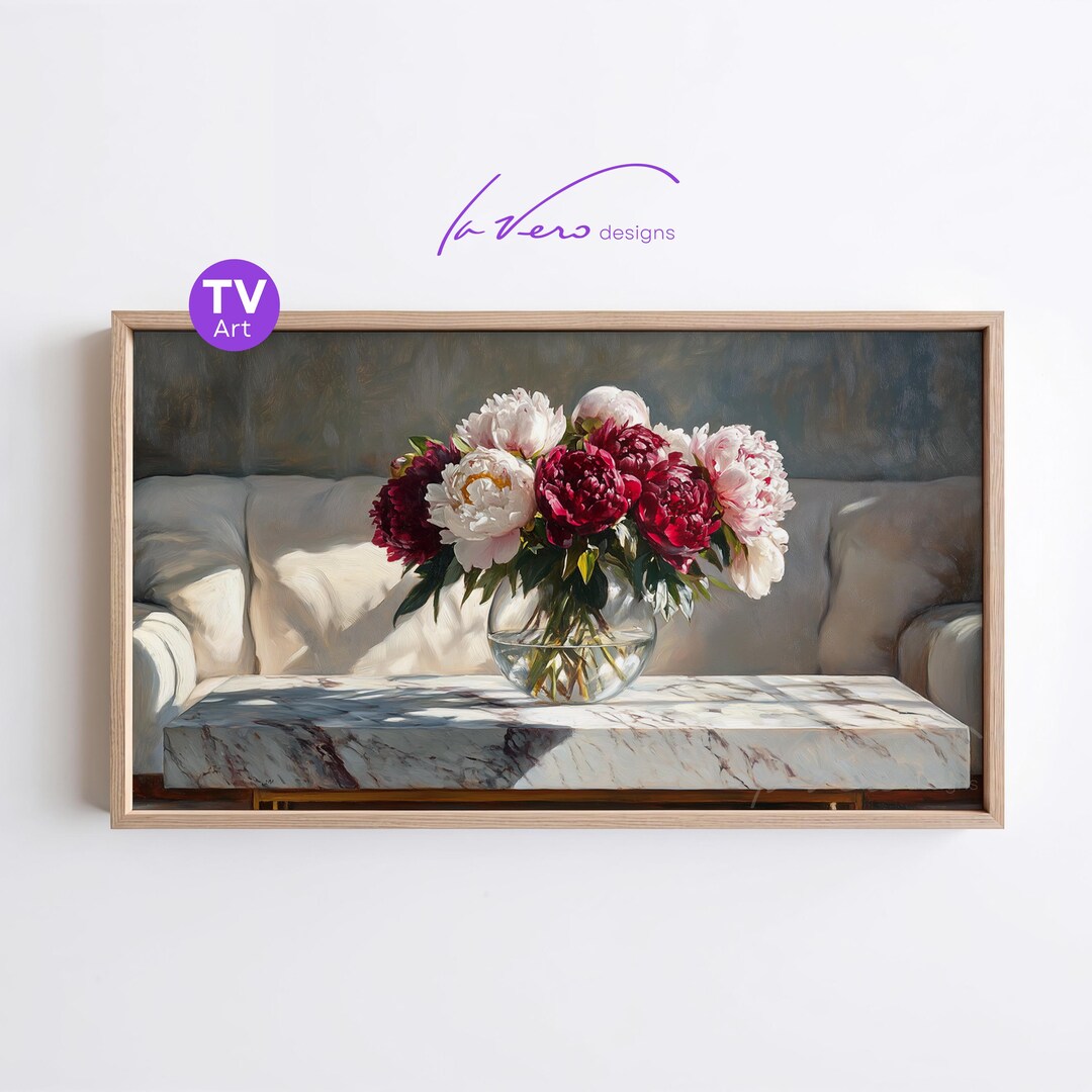 Floral Still Life Frame TV Art, Peonies and Roses Painting (digital ...