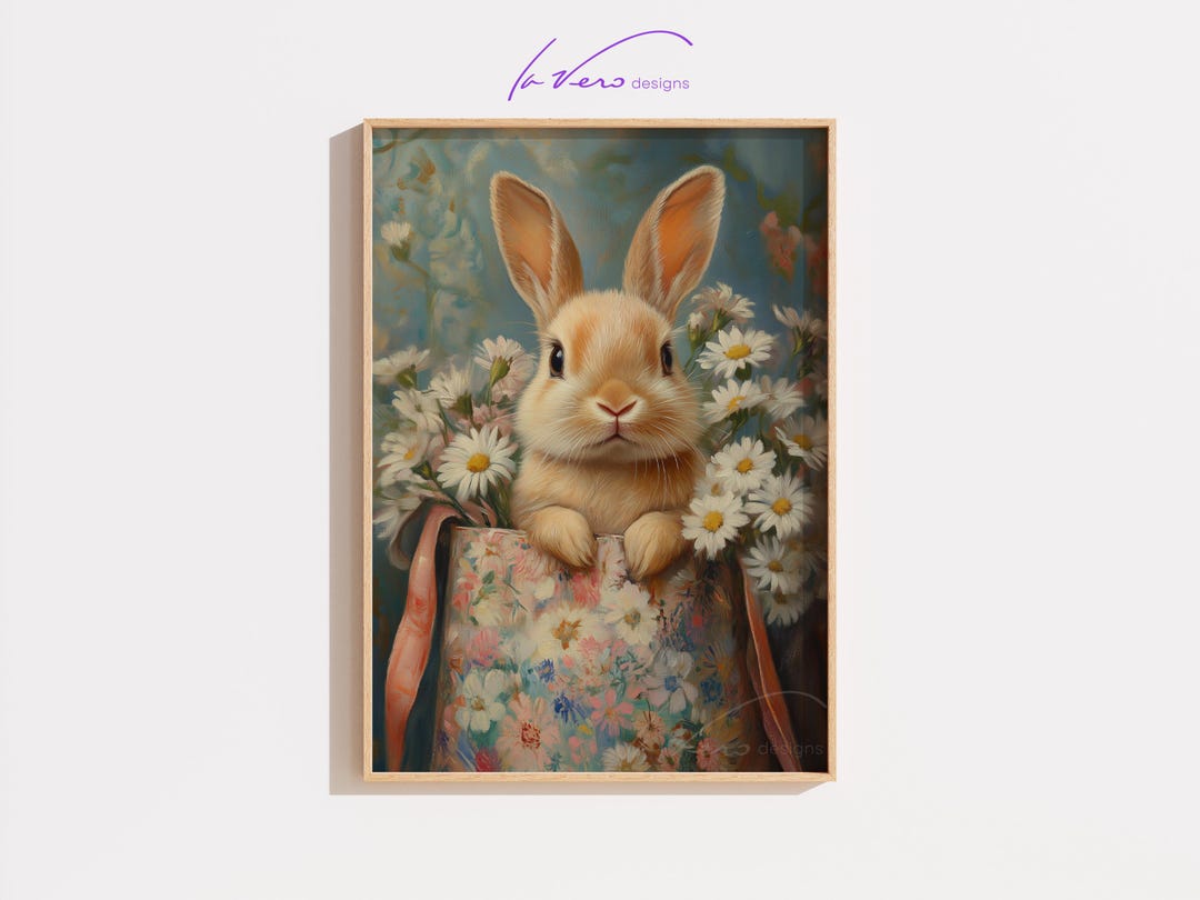 Cottagecore Bunny Printable Art – Rabbit With Daisies, Vintage Spring ...