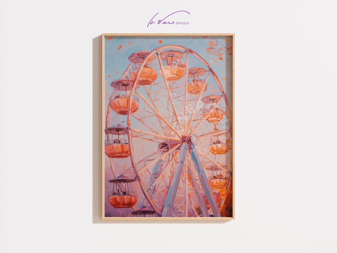 Pastel Ferris Wheel Printable Wall Art, Vintage Fairground Scene, Soft ...