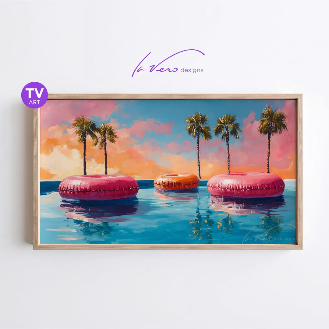 Donut Pool Inflatables Frame TV Art, Tropical Palm Springs (digital ...