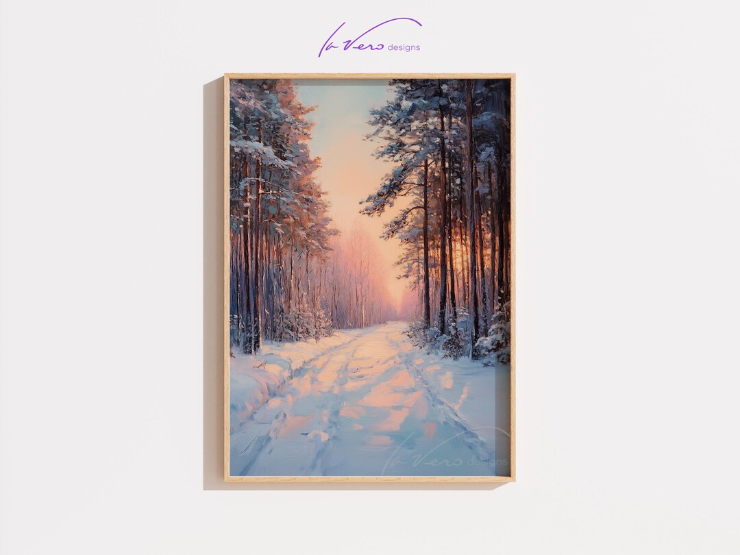 Winter Forest Path Art Print – Snowy Pine Trees Landscape (digital ...