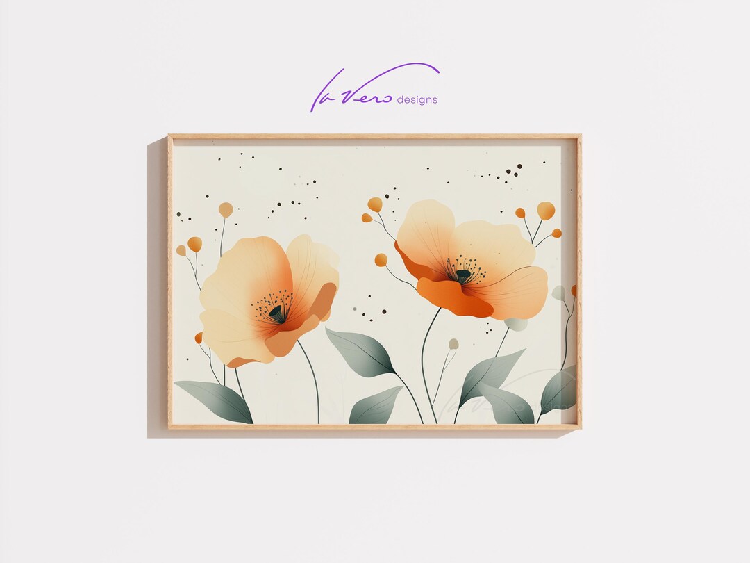 Retro Poppy Print - Mid-century Modern Floral Wall Art (digital ...