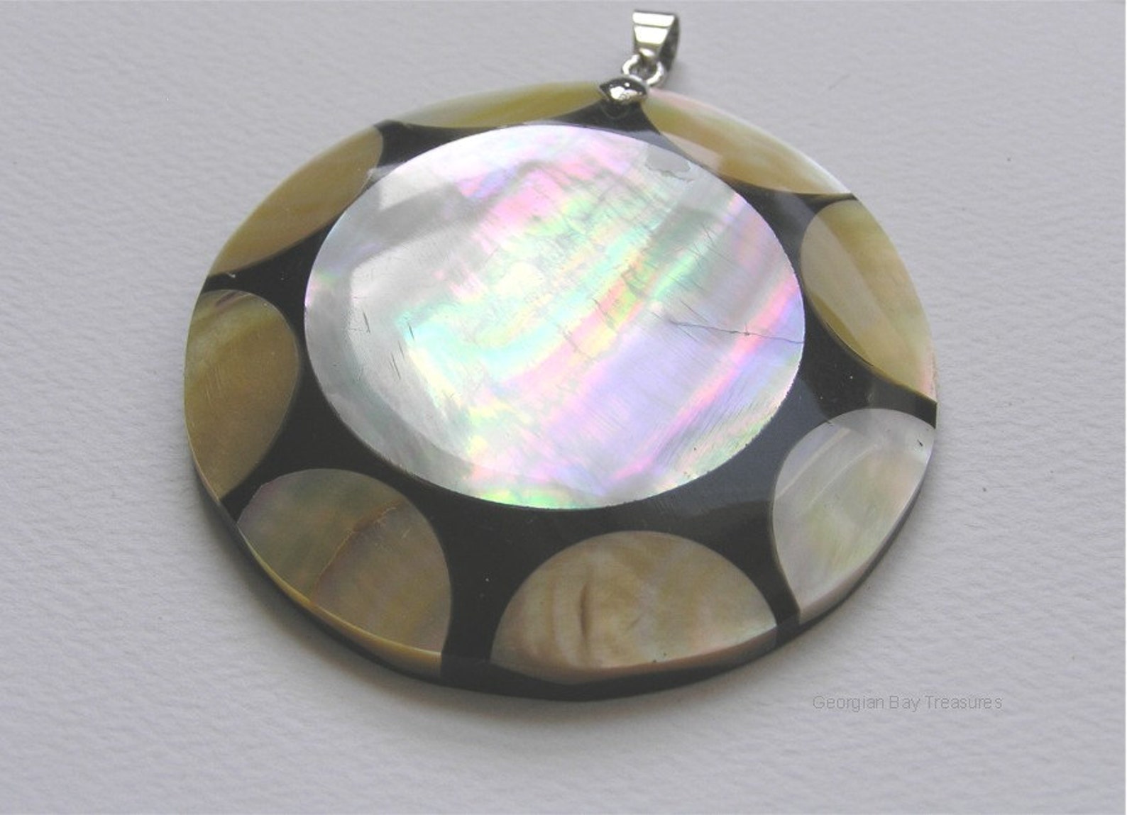 Mother of Pearl Inlaid Pendant, Circular Design, Gift Under 20, Multi ...