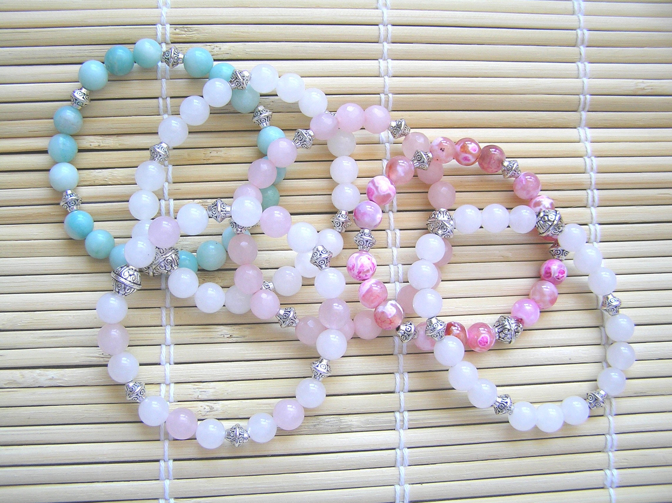 White Jade & Rose Quartz Bracelet Handmade Gift Idea Under 20 - Etsy Canada